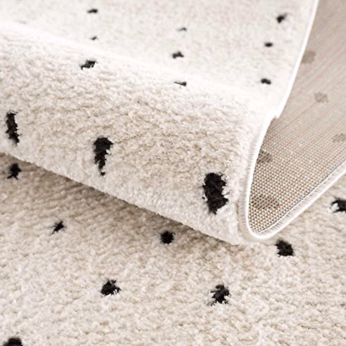 Hauteloom Julie Living Room, Bedroom Shaggy Area Rug - Spotted Polka Dot Carpet - High Pile, Soft Touch, Shag - Black, Cream - 7'10" x 10'