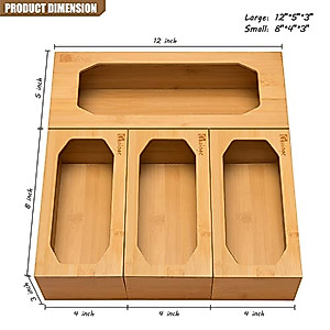 Food Storage Bag Holders, guiogc Bamboo Ziplock Bag Organizer for Drawer, Baggie Organizer Compatible with Gallon, Quart, Sandwich, Snack and Variety Size Food Bags 4 Piece Set