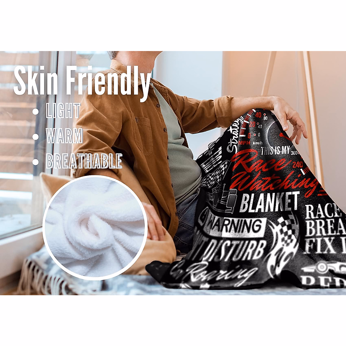 InnoBeta Car Racing Gifts, Cool Speed Racing Car Throw Blanket for Kids Boys 50"x65", Perfect for Sofa Bed Couch, Car Racing Quotes