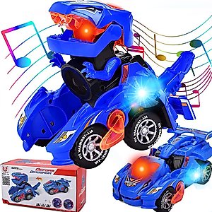 Transforming Dinosaur Toys,Transformer Toys for Kids Car for Boys Age 3-5 Dino Car Dinotrux Toys for Kids with LED Light & Music Automatic Transform for Kids Toddlers Birthday Gifts(Blue)