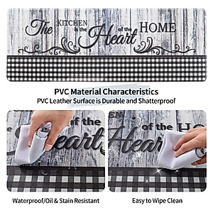 Asrug Black and White Plaid Checkered Comfort Kitchen Standing Desk Mat Anti Fatigue Ergonomic Floor Pad Rug Waterproof Stain Resistance Non Slip Kitchen Set, 17.3''x27.6''+17.3''x47.2'', Wood Plaid