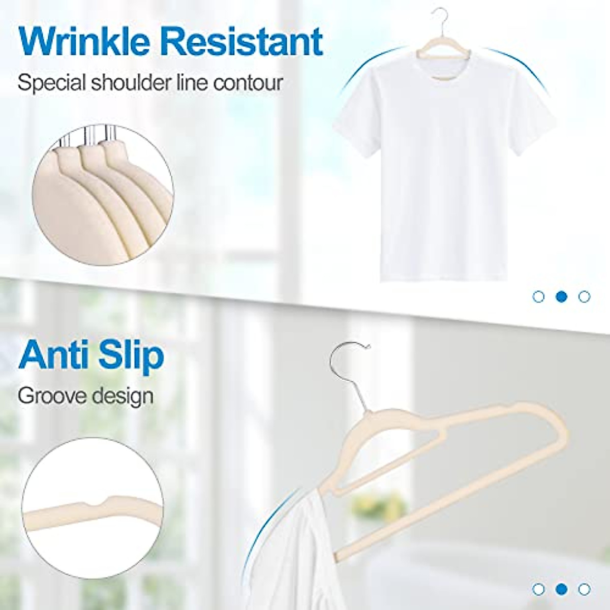 Specilite Velvet Hangers 30 Pack, Ivory Clothes Hangers Non Slip and No Shedding with 360° Swivel Hook, Ultra Thin and Space Saving Felt Hangers by Sturdy ABS Plastic, for Suits, Shirts, Coats