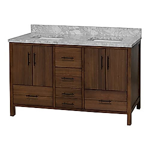 Kitchen Bath Collection California 60-inch Double Bathroom Vanity (Carrara/Walnut): Includes Walnut Cabinet with Authentic Italian Carrara Marble Countertop and White Ceramic Sinks