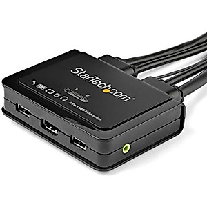 StarTech.com 2 Port HDMI KVM Switch - 4K 60Hz - Compact Dual Port UHD/Ultra HD USB Desktop KVM Switch w/Integrated 4ft Cables & Audio - Bus Powered & Remote Switching - MacBook ThinkPad (SV211HDUA4K)