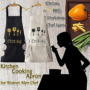 HXYCNNA [2+3 Pack] Kitchen Cooking Aprons, Aprons with Pockets, Aprons for Women, Mens Waterproof Aprons, Adjustable Aprons, Kitchen Apron with Hand Wipe(White/Black)