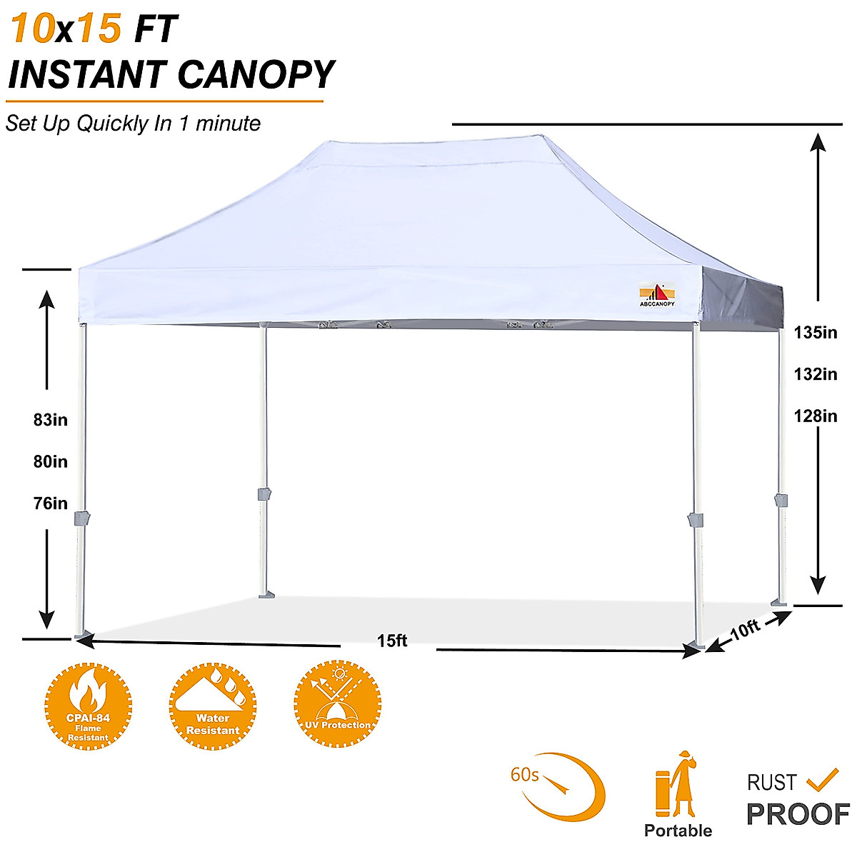 ABCCANOPY Commercial Pop Up Canopy Tent 10x15 Premium-Series, White