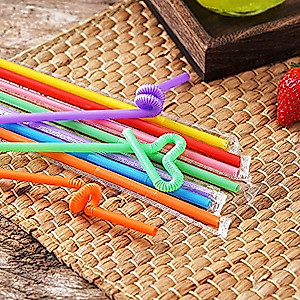 200 Pcs Individually Packaged Colorful Disposable Extra Long Flexible Plastic Drinking Straws.(0.23'' diameter and 10.2" long)