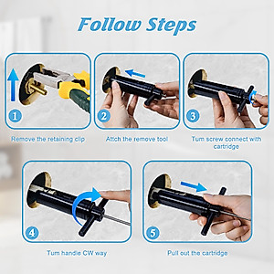 104421U Cartridge Puller Tool with 1222 Replacement Cartridge & Retainer Clip, Compatible with Moen 1222 One Handle Faucet, Bathtub Shower Valve Parts and Removal Tool, Brass and Plastics