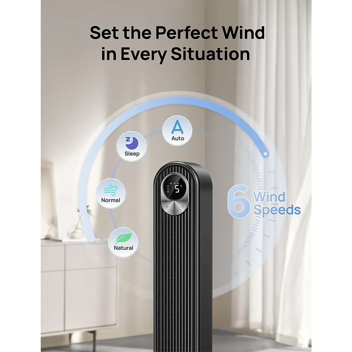 Dreo Tower Fan 42 Inch, Cruiser Pro T1 Quiet Oscillating Bladeless Fan with Remote, 6 Speeds, 4 Modes, LED Display, 12H Timer, Black Floor Standing Fan Powerful for Indoor Home Bedroom Office Room