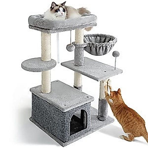 rabbitgoo Cat Tree for Indoor Cats, 33" Cat Tower Condo with Scratching Posts for Kittens, Small Cat Climbing Stable Stand with Toys & Plush Perch for Feline Play Rest, Multi-Level Pet Activity Center