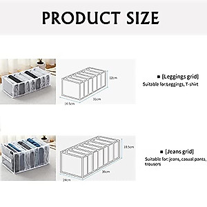 2PCS Wardrobe Clothes Organizer Washable, 7 Grids Foldable Visible Closet Organizer Clothes Drawer, Nylon Mesh Separation Box, for T-shirt, Legging, Skirts, Jeans, Children's clothing (Grey - 2 PCS)
