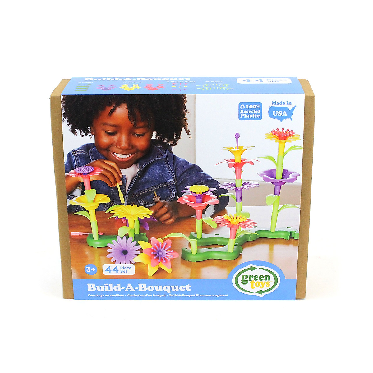 Green Toys Build-a-Bouquet, 4C - 44 Piece Pretend Play, Motor Skills, Building and Stacking Kids Toy Set. No BPA, phthatates, PVC. Dishwasher Safe, Recycled Plastic, Made in USA.