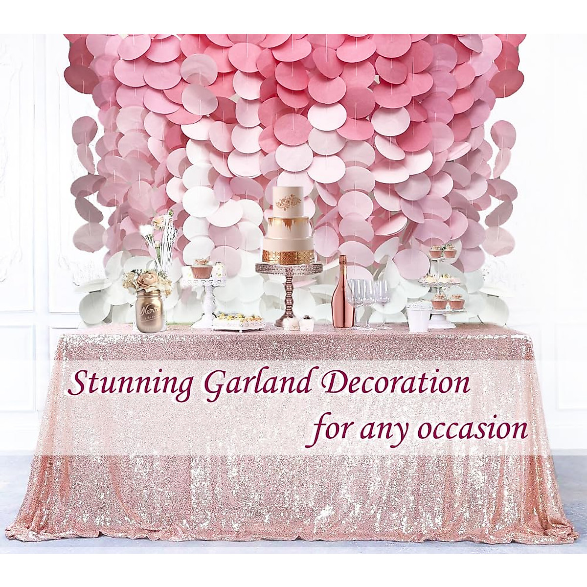 VINANT Party Decoration Garland Backdrop - Birthday Decoration - Baby Shower for Girl - Bachelorette Party - Wedding Shower - Graduation - Mothers Day - Ombre Effect Background - Pink Garland