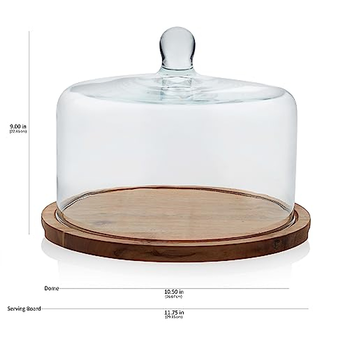 Libbey Acaciawood Flat Round Wood Server Cake Stand with Glass Dome