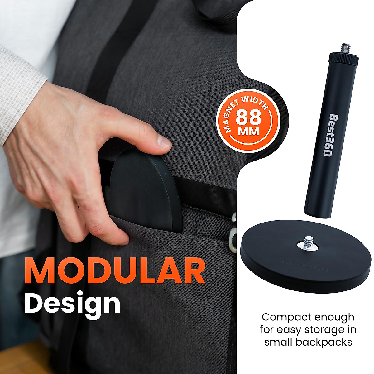 Best360 Black Rubber Coated 88MM Circular Magnetic Camera Mount and 10CM Aluminium Spacer, Compatible with Insta360 X4/X3/ONE X2/ONE RS/ONE RS-1 INCH/GoPro/AcePro, Car 360 Action Camera Mount