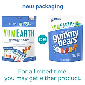 YumEarth Organic Fruit Flavored Gummy Bears, 10- .7oz. Snack Packs, Allergy Friendly, Gluten Free, Non-GMO, No Artificial Flavors or Dyes