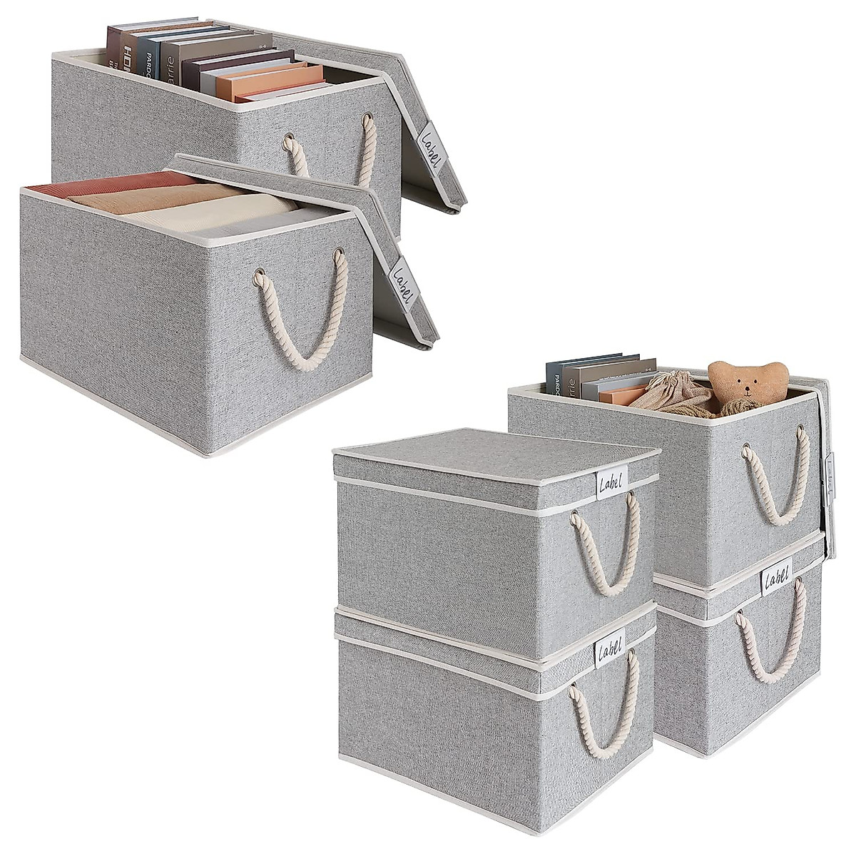 LoforHoney Home Bundle- Storage Bins with Lids XLarge, Light Gray, 2-Pack & 4-Pack