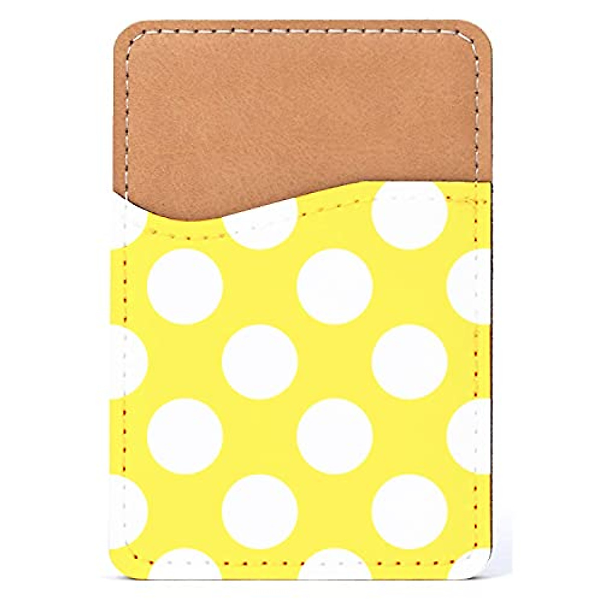 DistinctInk Adhesive Phone Wallet / Card Holder – Universal Vegan Leather Credit Card ID Adhesive Sleeve, Travel Light with Essential Items - White & Orange Polka Dots