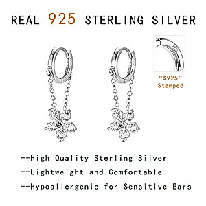 Reffeer 925 Sterling Silver Flower Chain Drop Earrings Hoop for Women Teens Girls Huggie Hoop Dangle Earrings Chain (A-Silver)