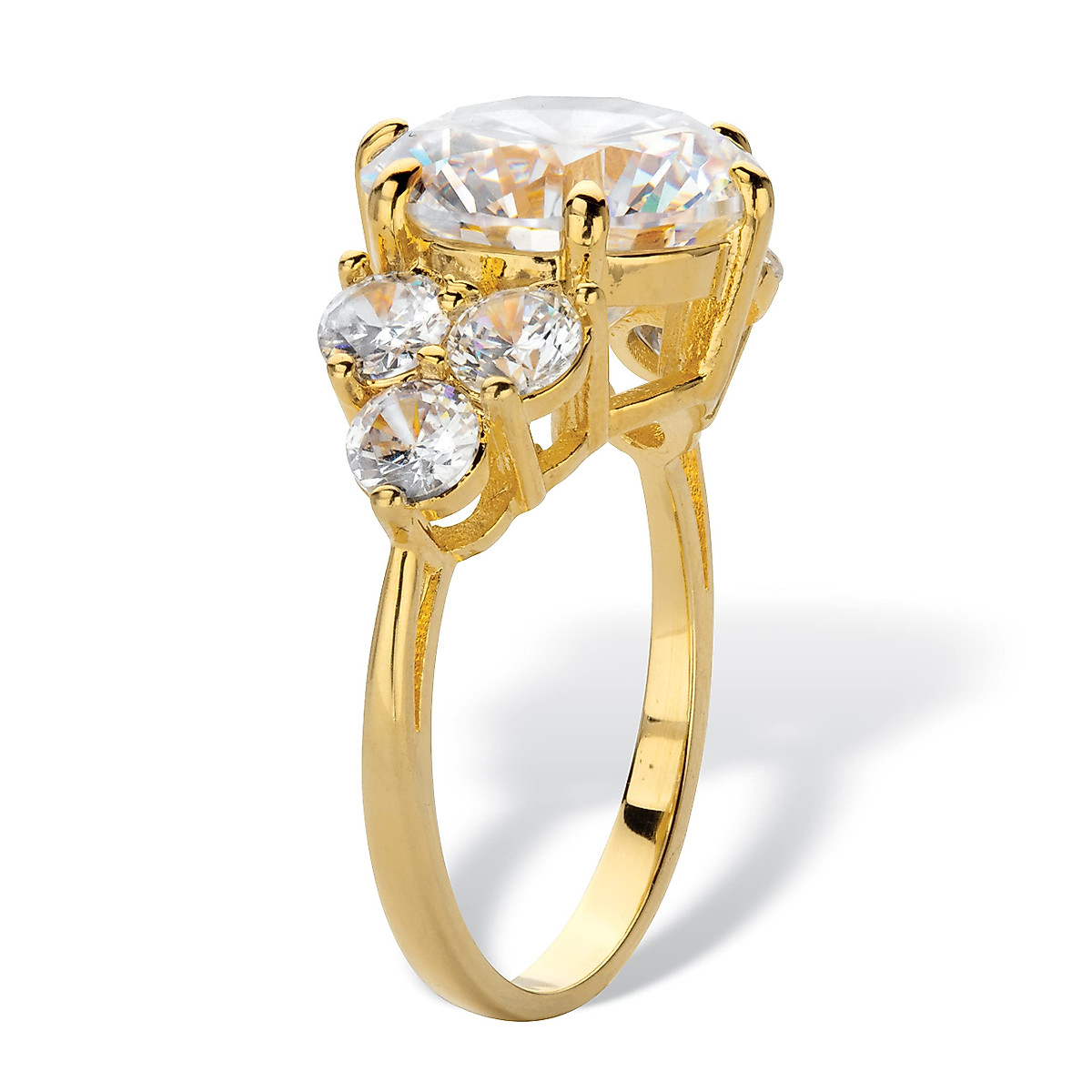PalmBeach Jewelry Yellow Gold-Plated or Platinum-Plated Round Cubic Zirconia Cluster Engagement Ring Size 6
