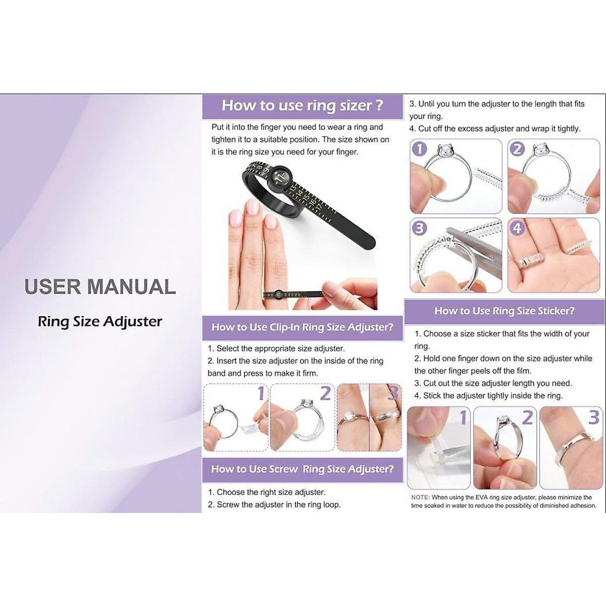 100 Pcs Ring Size Adjuster with Ring Size Measuring Tool for Loose Rings, Plug-in Invisible Ring Spiral Silicone Tightener EVA Foam Ring Size Adjuster Set with Polishing Cloth Fit Any Rings Sizes.