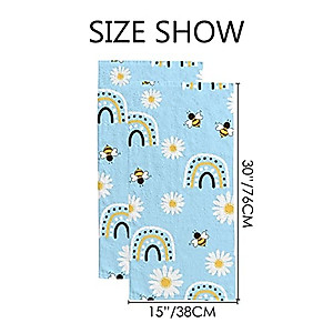 Hand Bath Towels 2 Pack Daisy Flower Bee Rainbows Absorbent Face Fingertip Towels for Bathroom Kitchen Gym Spa Soft Hair Drying Cloth Quick Dry, 30 x 15 Inch