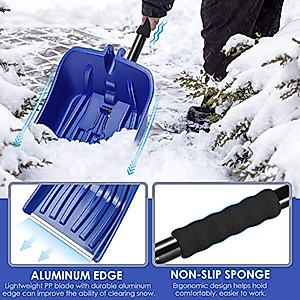 BESPORTBLE Shovels for Kids Collapsible Snow Shovel,. 5- Inch Snow Clearing Road Kit with Shovel, Ice Scraper- Snow Scoop with Detachable Handle and D- Grip for Car, Camping Outdoor Activities