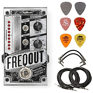 Digitech FREQOUT Natural Feedback Creator Pedal Bundle with 2 Patch Cables, 2 Instrument Cables, and 6 Assorted Dunlop Picks