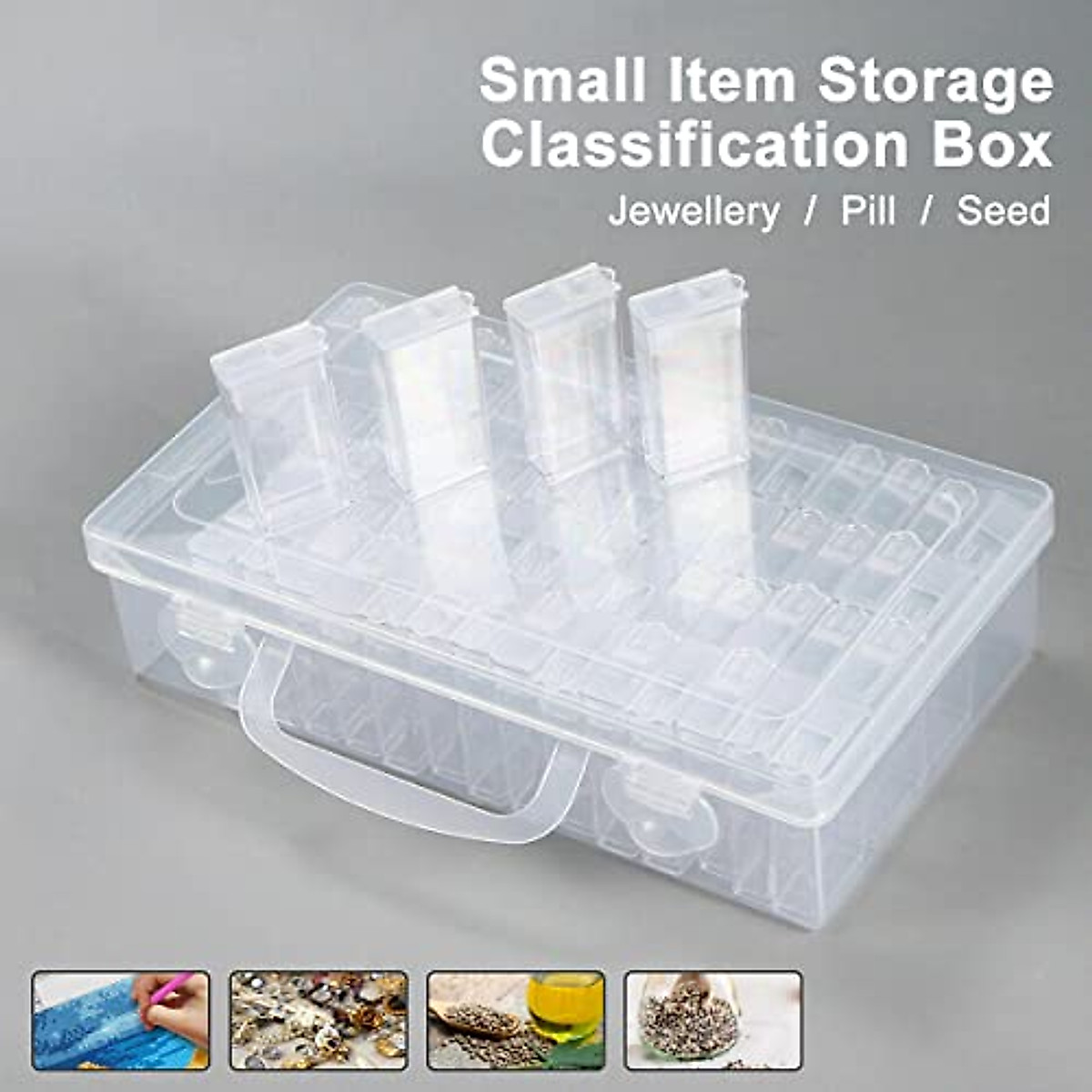 64 Slots Plastic Seed Storage Box, Reusable Seed Storage Organizer with Label Stickers Multi-Purpose Diamond Embroidery Storage Case Portable Nail Art Storage Container for Seeds