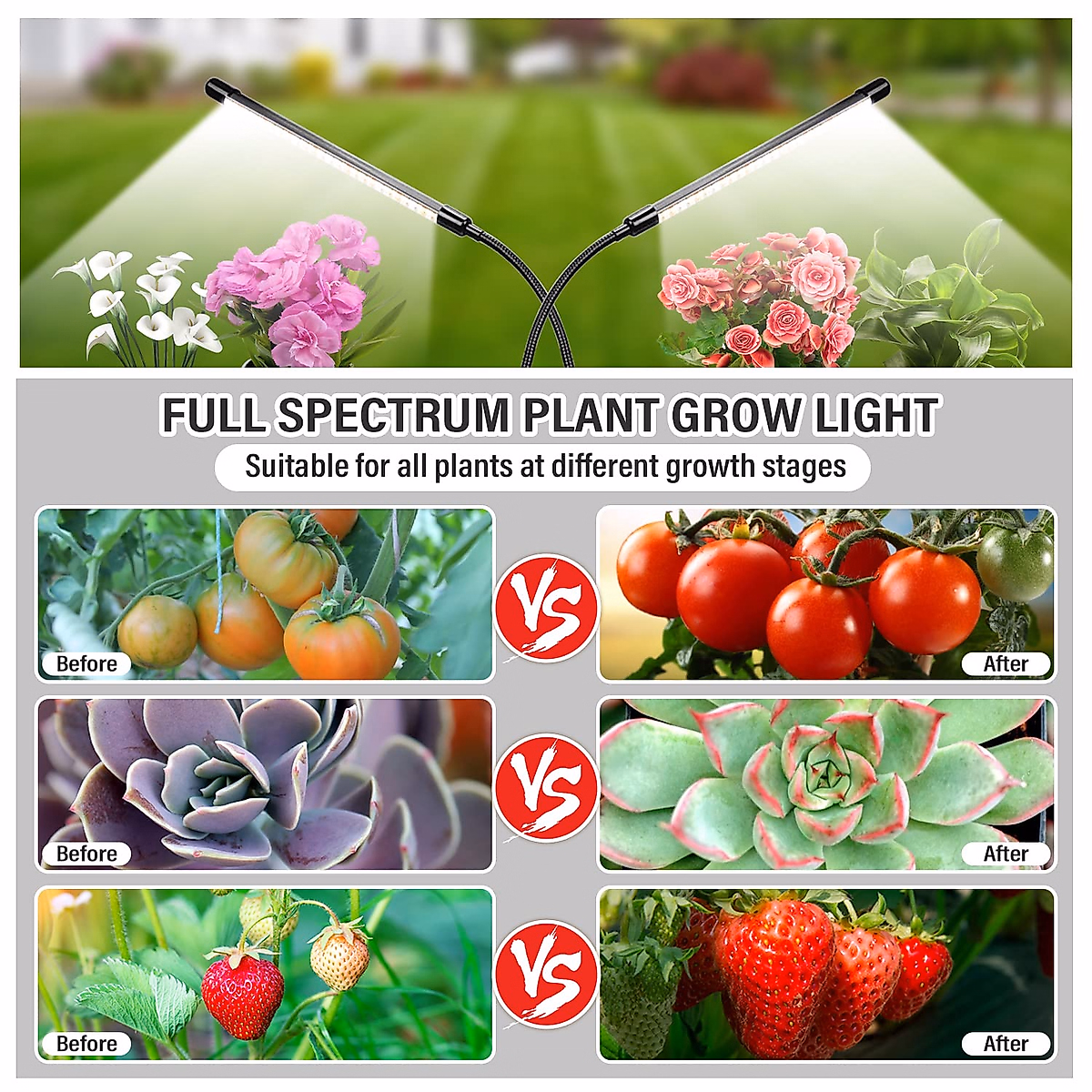 bseah Plant Grow Light for Indoor Plants, Full Spectrum Indoor Grow Light, 3 Modes & 10-Level Dimmable, Auto ON & Off Timer 3/9/12H