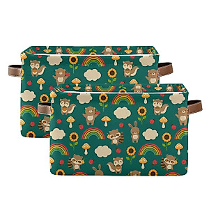Cute Woodland Animals Pattern Rectangle Storage Basket Collapsible Storage Bin for Nursery Toys Books Waterproof Baskets for Closet Shelves Bedroom Decor