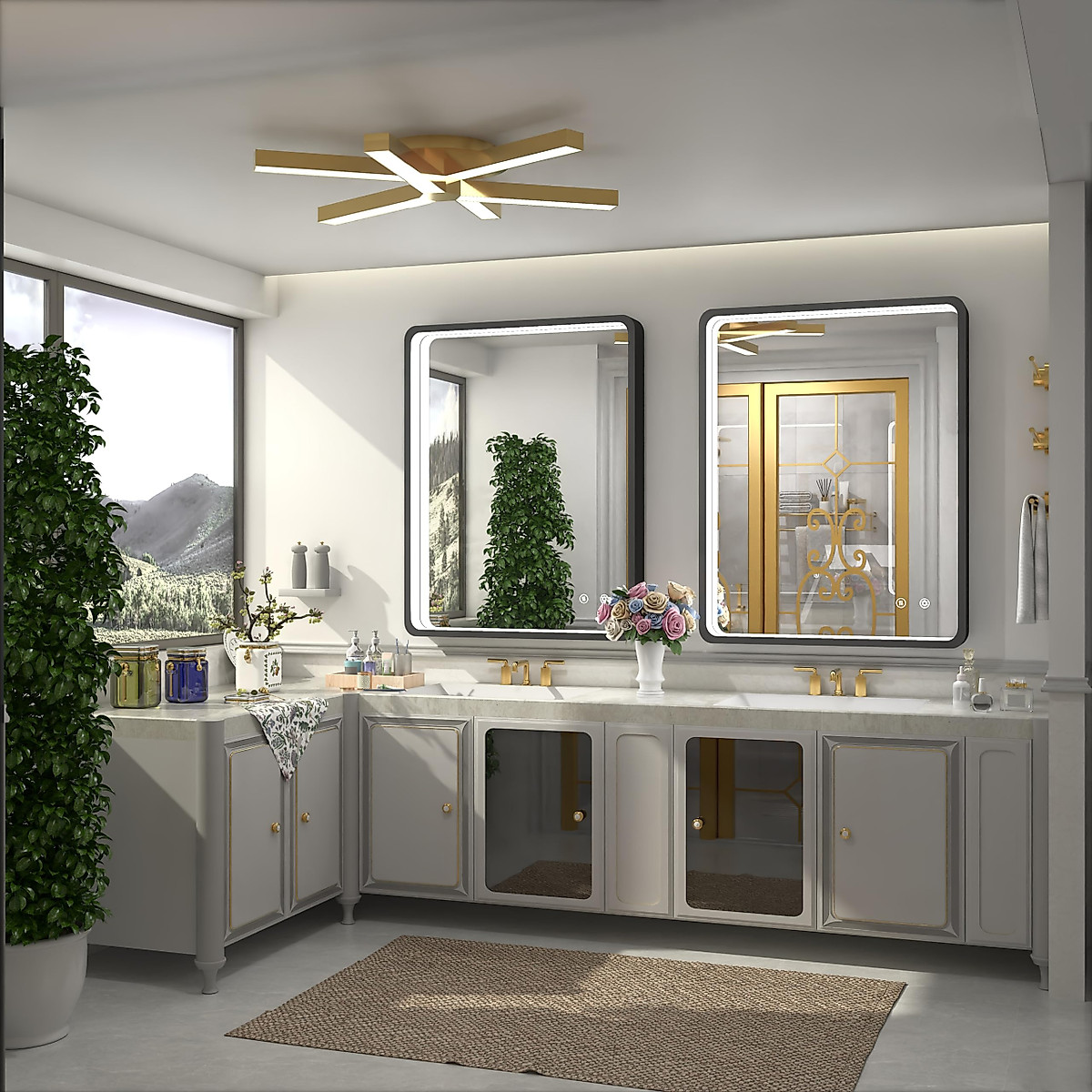 JSneijder 30x36 Inch Bathroom LED Mirror for Wall, Black Metal Frame Lighted Bathroom Mirrors, Wall Mounted Anti Fog Dimmable Bathroom Vanity Mirror with Lights(Horizontal/Vertical)