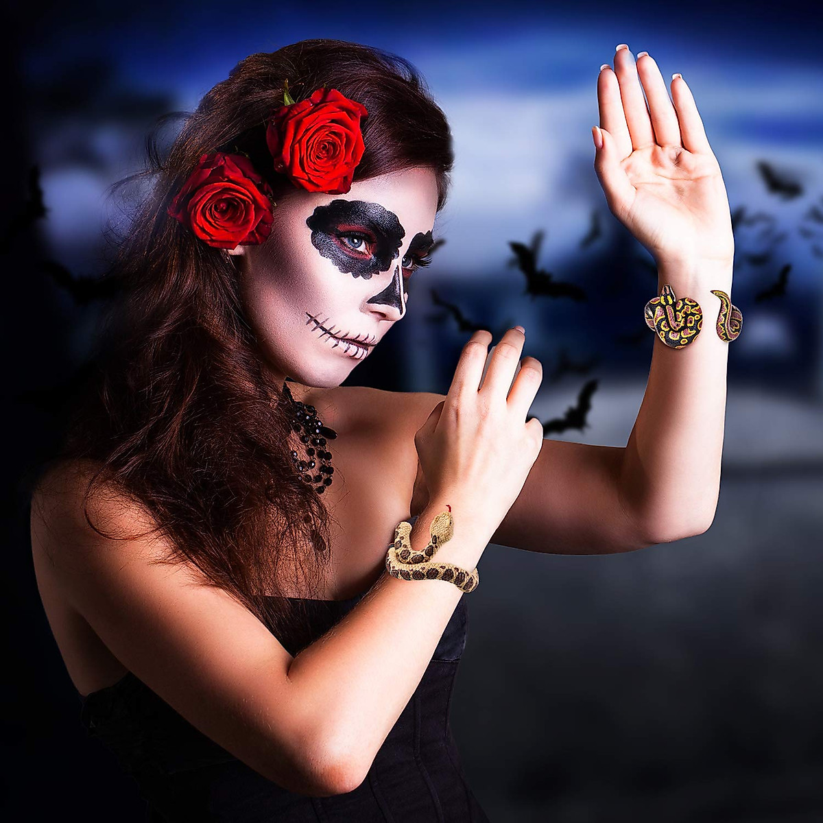 6 Pieces Toy Snake Bracelet PVC Simulation Snake Wrist Band Fake Snake Wristband Halloween Prank Toys Scary Mischievous Toys Party Supplies Realistic Snake Bracelet for Adults Teens