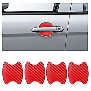 Banseko 4 PCS Car Door Handle Protective Sticker,Anti-Scratches 3D Carbon Fiber Texture Car Door Handle Paint Scratch Personalize Protective Pad Sticker (Red, Large (3.94" Lx3.54 W))
