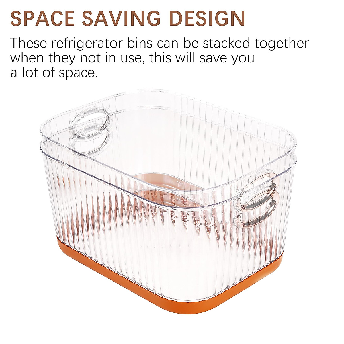 VECELO Refrigerator Organizers - Durable PET Storage Bins, Space Saving, Clear View, Contain Spill, Organizer for Kitchen, Laundry, Closet - Set of 2