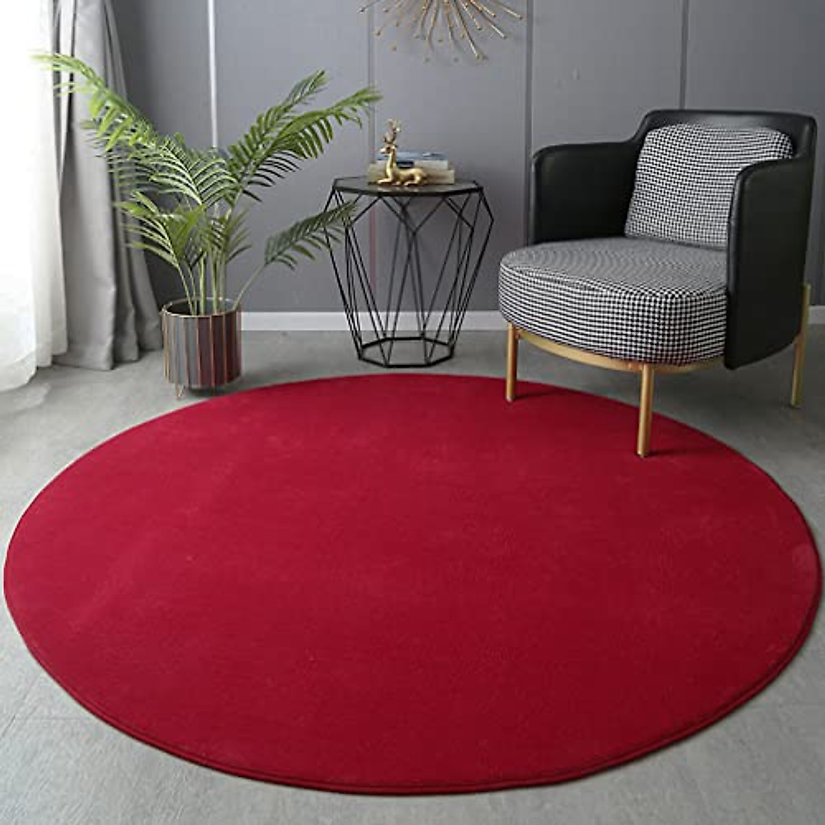 LIKETN Solid Round Area Rugs Ultra Soft Cozy Living Room Bedroom Coral Fleece Non-Slip Carpet Bathroom Mats Circular Modern Home Décor Runners Indoor Outdoor Rug Red 3.3' X 3.3'