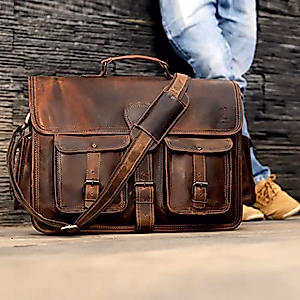Leather Laptop Messenger Bag Vintage Briefcase Satchel for Men and Women (VINTAGE BROWN) 18 inch