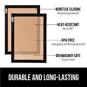 Gorilla Grip Silicone Oven Mitts Set of 2 and Silicone Baking Mats Set of 2, Silicone Oven Mitts are 14.5 Inch, Quarter Sheet Silicone Baking Mats, Both in Black Color, 2 Item Bundle