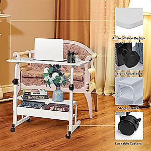 Computer-Desk Office-Desk, Small-Folding Gaming-Laptop Home-Office Desks for Small Spaces, Writing Study Desk Table with Storage for Home Bedroom, Adjustable Height 32×16×25-36 inches (White)