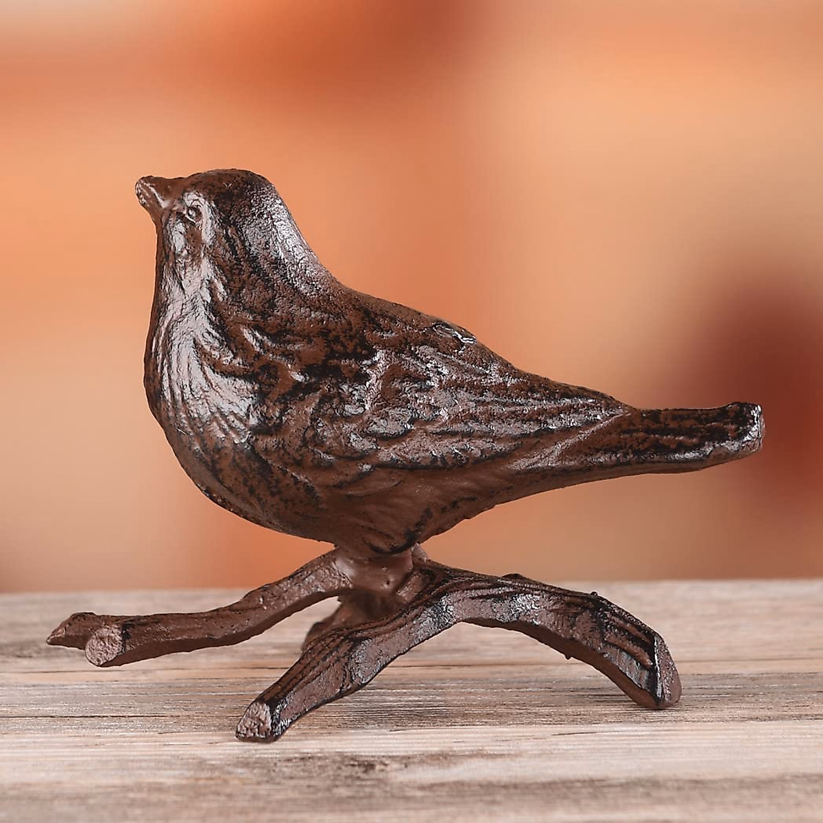 BRASSTAR Rustic Cast Iron Bird with Branches Statue Antique Garden Farmhouse Decoration Home Desk Figurine Replica Rust Color TQGJPT108