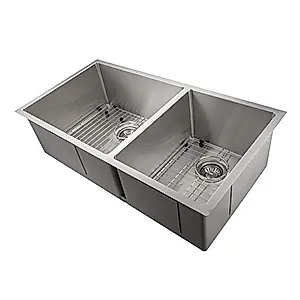 ZLINE 36" Chamonix Undermount Double Bowl Stainless Steel Kitchen Sink with Bottom Grid (SR60D-36)