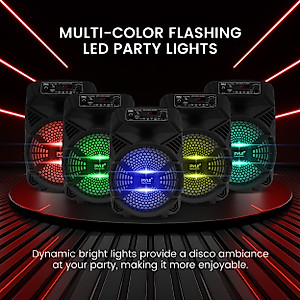 Portable Bluetooth PA Speaker System - 300W Rechargeable Indoor/Outdoor Bluetooth Portable PA System w/ 8” Subwoofer 1” Tweeter, Microphone In, Party Lights, MP3/USB, Radio, Remote - Pyle PPHP836B