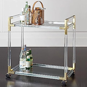 VLOBAOM Acrylic Rolling Bar Cart, Home Bar Serving Cart with Wheels, Mobile Wine Cart with Storage for Living Room, Kitchen, Dining Room,80x40x80cm,Gold