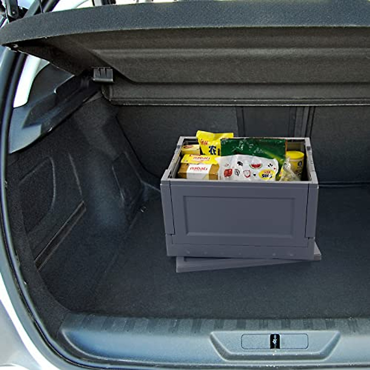 Morcte 2-Pack Collapsible Plastic Storage Box with Lids, Folding Storage Bin, Gray