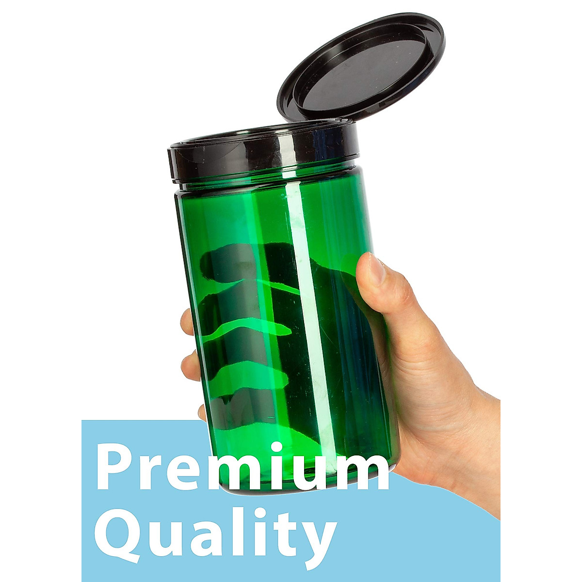 JUVITUS 32 oz Green Plastic PET Refillable Jar (BPA Free) with Black Flip Top Cap (4 pack)