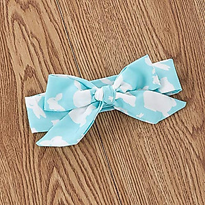 Flashing boy One-Piece Toddler Kid Baby Girl Easter Outfit Bowknot Strap Romper Ruffle Bunny Print Jumpsuit Headband (Blue-Rabbit, 3-4 Years)