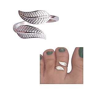 Handmade Silver Leaf Wrap Adjustable Toe Ring, 925 Sterling Silver, Classic Floral Open Toe, Pinky or Knuckle Rings for Women, foot bare jewelry, By MiYa Jewelry Creations