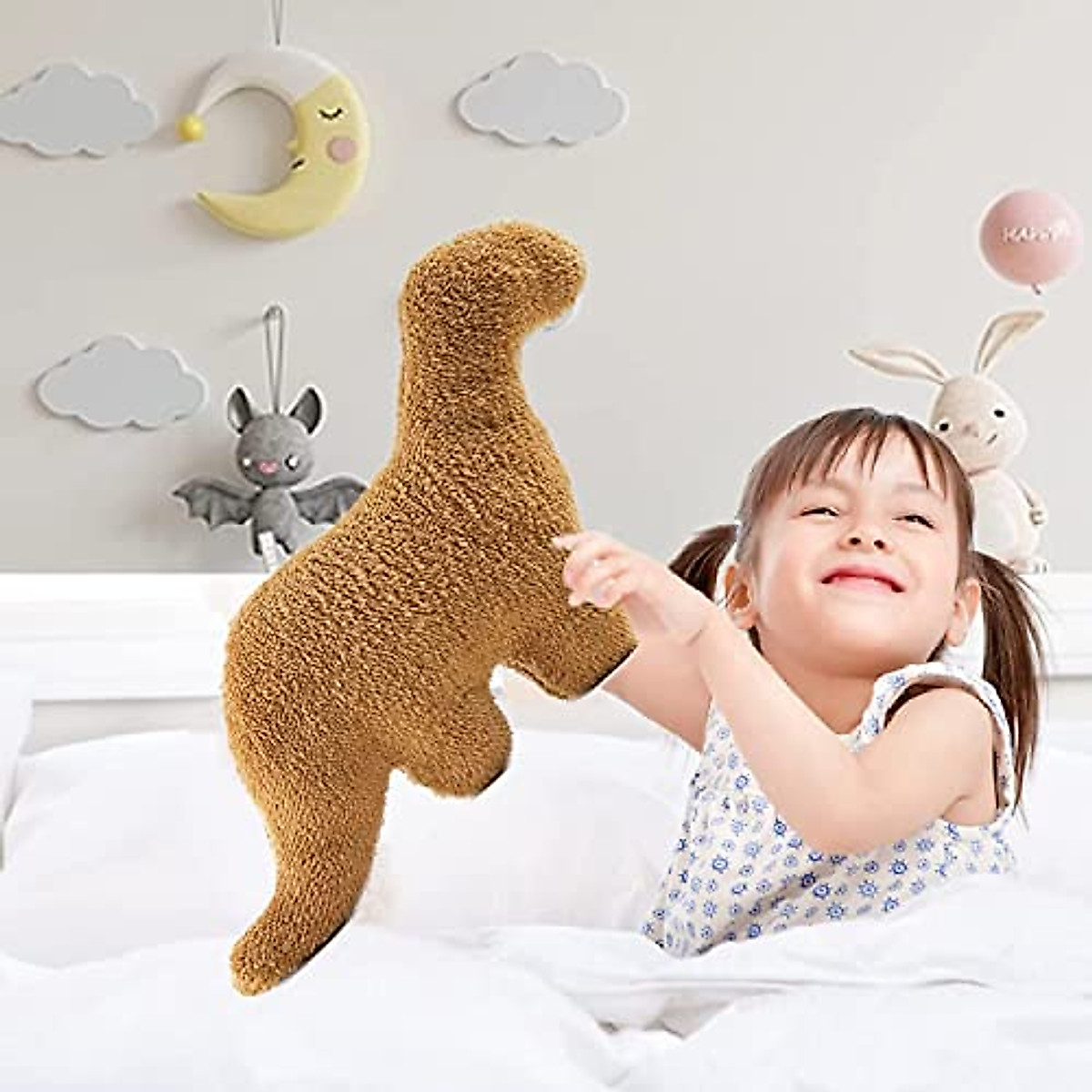SNOWOLF 27.5" Cute Dino Nugget Pillow Soft Squishy Dinosaur Chicken Nugget Pillow Plush Toy for Decorations (Can't Stand Still), Creative Gift Ideas for Boys Girls Easter Birthday (Brontosaurus)