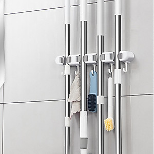 Sales Today Clearance Only, Mop and Broom Holder Wall Mount, 4 Position Storage Rack with 5 Retractable Hooks, Utility Holder for Garage Storage, Wall Mounted Heavy-Duty Rack Kitchen Laundry