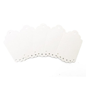 LWR CRAFTS 100 Hang Tags Scalloped Top and Bottom Rectangle with Jute Twines 100ft (2 3/4" x 1 3/4", White)